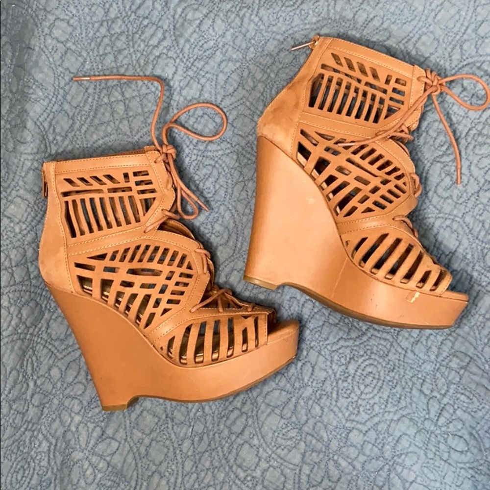 Gianni Bini Laser Cut Leather Wedges - Gem